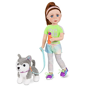 Glitter Girls – Let's Go for a Run Dog Walking Outfit with Leash, Collar, and Hair Band – 14-inch Doll Clothes and Accessories for Kids Ages 3 and Up