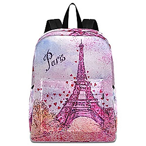 ZzWwR Unisex Paris Postcard Eiffel Tower in Hearts Large Laptop Backpack Durable Travel Computer Bag Portable Shoulders Bag for Books Work Daily