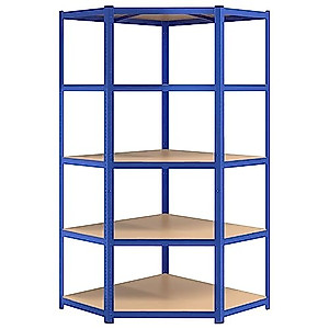 vidaXL Industrial Style Corner Shelf - 5-Layer Storage Unit - Blue Engineered Wood and Galvanized Steel Construction - Fits Any Corner