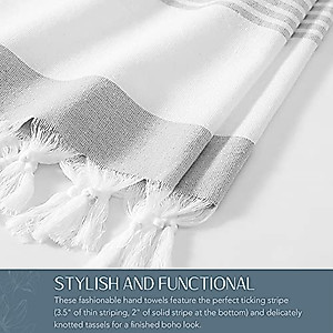 Elrene Home Fashions Boho Harper Stripe Knotted-Tassel Hand Towels, 16 Inches by 30 Inches, Set of 2,Cotton, Gray