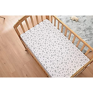 Cozy Fleece Microplush Fitted Crib Sheets, Grey/White with Moon & Stars, Grey/White with Moon & Stars