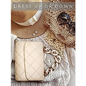 Before & Ever Small Beige Purse - Quilted Sand Crossbody Bag for Women - Gold Chain Clutch Purse Bag for Women - Women's Crossbody Handbag - Vegan Leather Cross Body Hand bag Wallet Purse