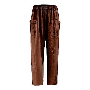 wide leg yoga pants for women Women 's Linen Pants Capri Wide Leg Straight Elastic Waistband Loose Casual Cargo Trousers Comfy Lightweight (Red, XL) 5 Dollar Gifts For WomenAdd On Items Under 5 Dollar