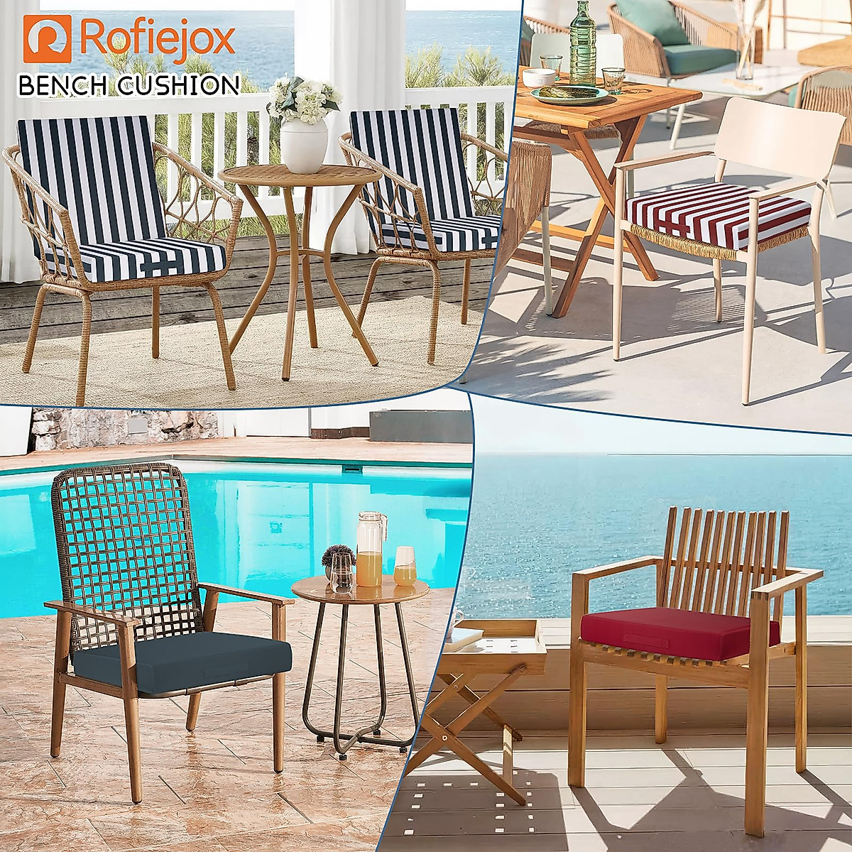 ROFIEJOX Custom Waterproof Chair Cushions Set of 2, Outdoor Deep Seat Cushions for Patio Furniture with Handle & Ties, Custom Size/Color/Fabric/Non-Slip Buttom Indoor Sofa Couch Cushions, 70D Foam