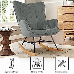 DAGONHIL Nursery Rocking Chair Armchair for Mom and Baby Modern Glider Chair with Soft Seat and High Backrest for Nursery Living Room Bedroom Balcony Offices Grey