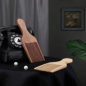 2 Pieces Wooden Comb Afro Pick Hair Lift Combs Beard Pick Natural Wood Volumizing and Styling Tool Non-Static Comb Long Tooth Detangling Accessories for Women Men Thick, Coarse, Curly Hair