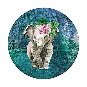 Elephant With Flowers Cute Pretty Blue Girly Teenagers Tween PopSockets PopGrip: Swappable Grip for Phones & Tablets