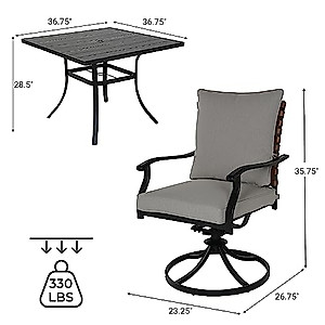Grand patio 5-Piece Outdoor Dining Set, 4 Steel Leather-Look Resin Wicker Swivel Patio Chairs & 1 Square Dining Table, Black