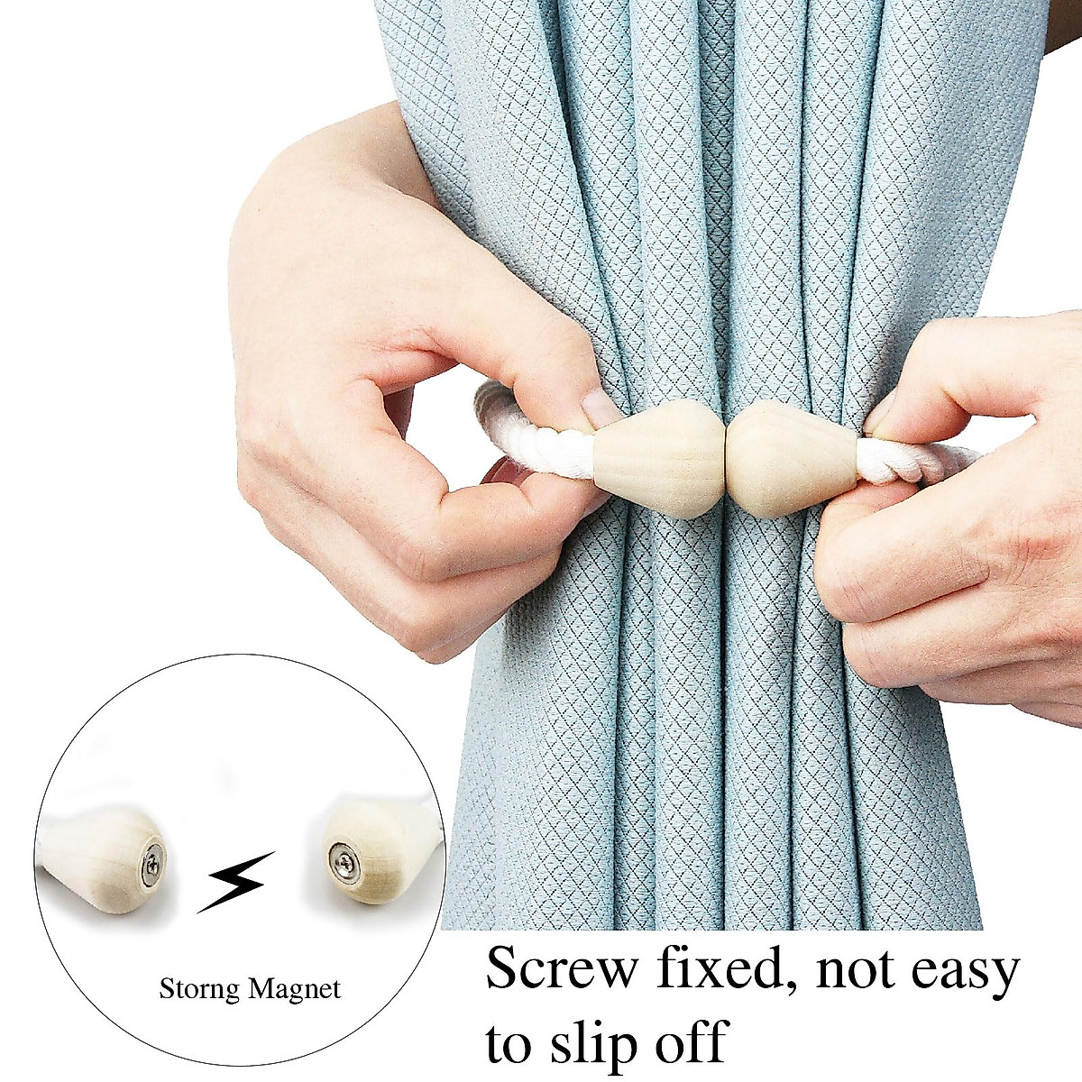 Hangtty Magnetic Curtain Tiebacks 2 Pack Cotton Boho Curtain Tie Back Decorative Rope Holdbacks for Curtains Draperies Outdoor Window Treatment Holdbacks, White