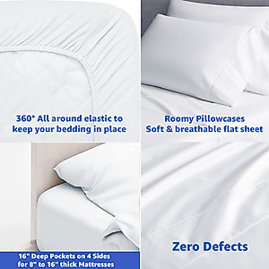 Mattress-Homes Queen 600 Thread Count 100% Cotton Sateen Weave Sheet Set, White Solid, 4 Piece