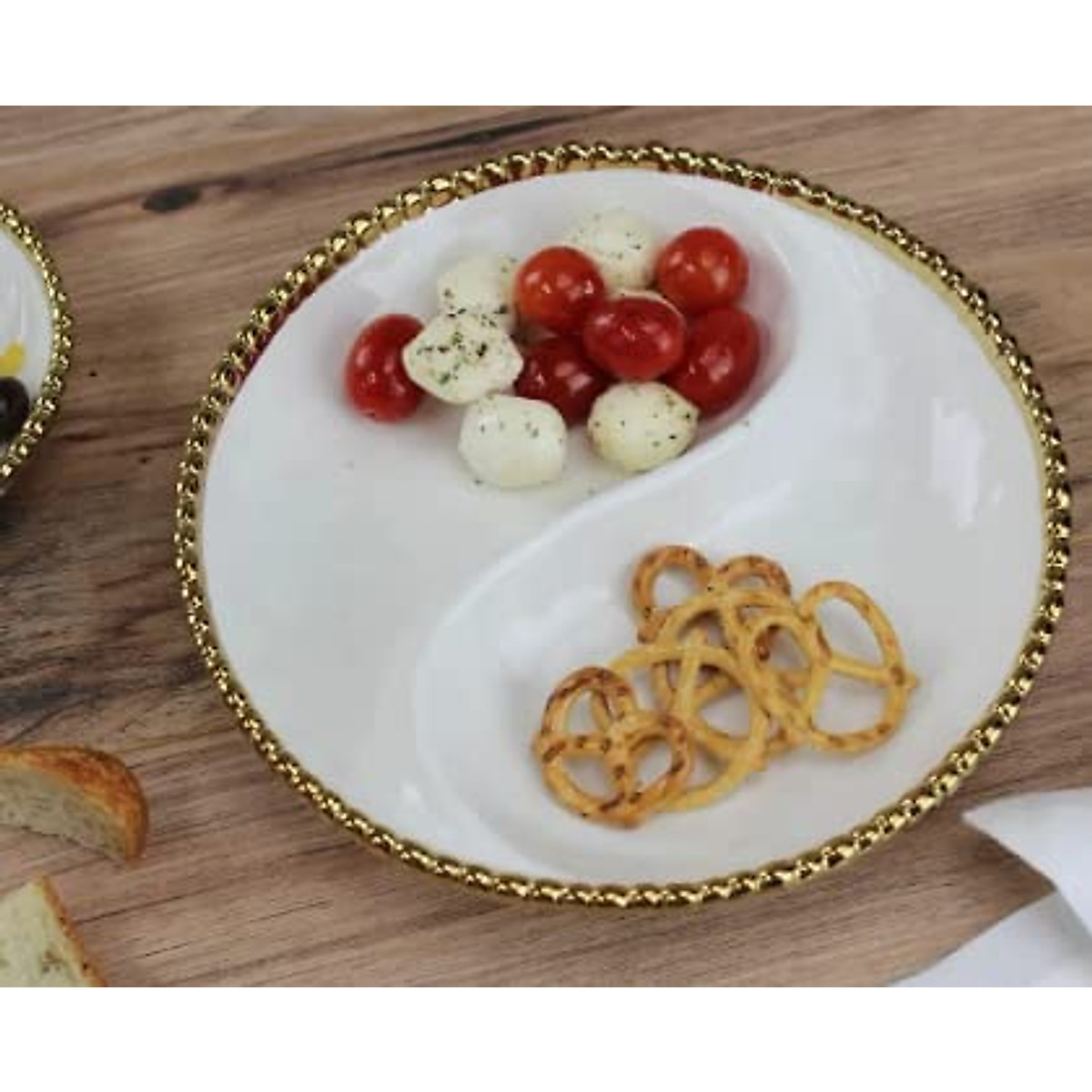 Gold and White Beaded Sectioned Serving Platter
