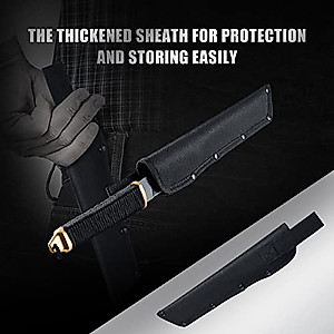 Leopcito 11.5" Japanese Fixed Blade Tactical Knives with Sheath, Stainless Steel Black Survival Hunting Bushcraft Full Tang Tanto Knife with Paracord Handle for Camping, Adventure, EDC, C101BK