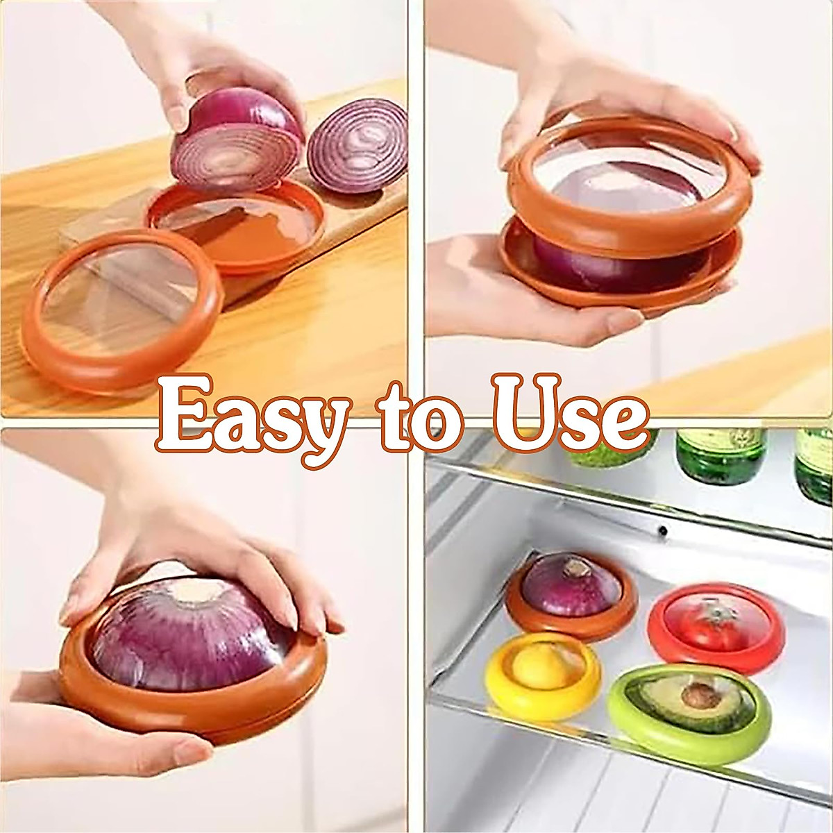 Silicone Fruit Storage Containers,4 Pcs Onion Storage Avocado Saver,Reusable Fruit and Vegetable Anti-Oxidation Storage Box,Lemon Storage Container For Fridge,Food Huggers