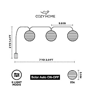CozyHome Outdoor Lights for Patio | Solar Outdoor Lights 20 LEDs | Solar Lights Outdoor Garden | Solar String Light Lantern | Outdoor Solar String Lights | Solar String Lights Outdoor Garden