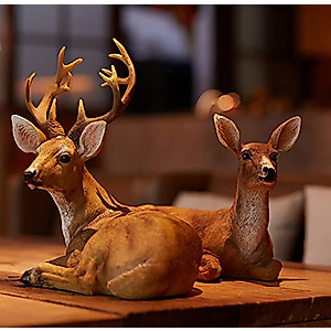JHVYF Adorable Deer Statue Decor for Garden Yard Buck & Doe Lying Outdoor Sculptures for Home Decor 312-313