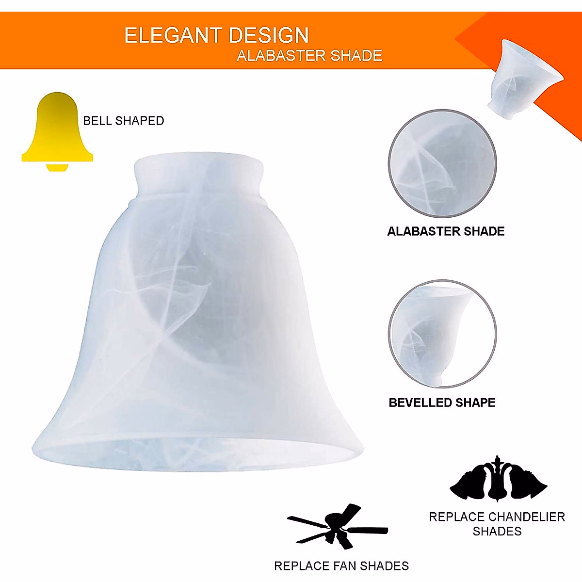 Dysmio Lighting Replacement Alabaster Shade - Height: 4.75-inch, 5-3/8 inches Diameter, Milky Scavo Glass Bell Shade - Standard 2-1/4-inch Fitter