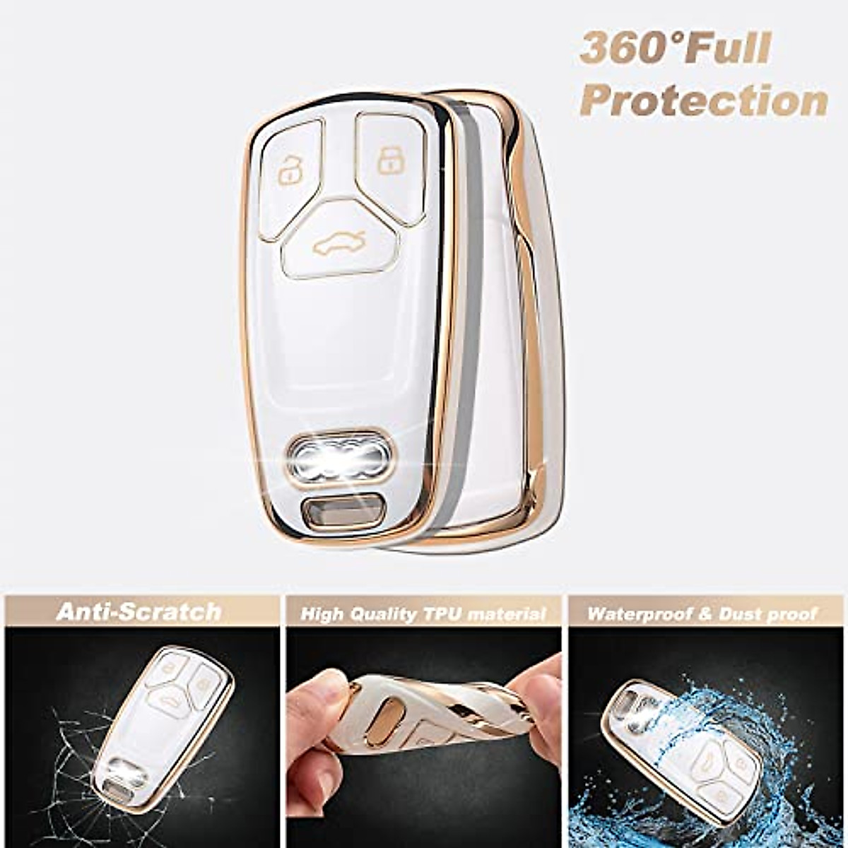 for Audi Key Fob Cover with Keychain Lanyard,Compatible with Audi A4 Q7 Q5 TT A3 A6 SQ5 R8 S5 3-Buttons Smart Remote Key Protector