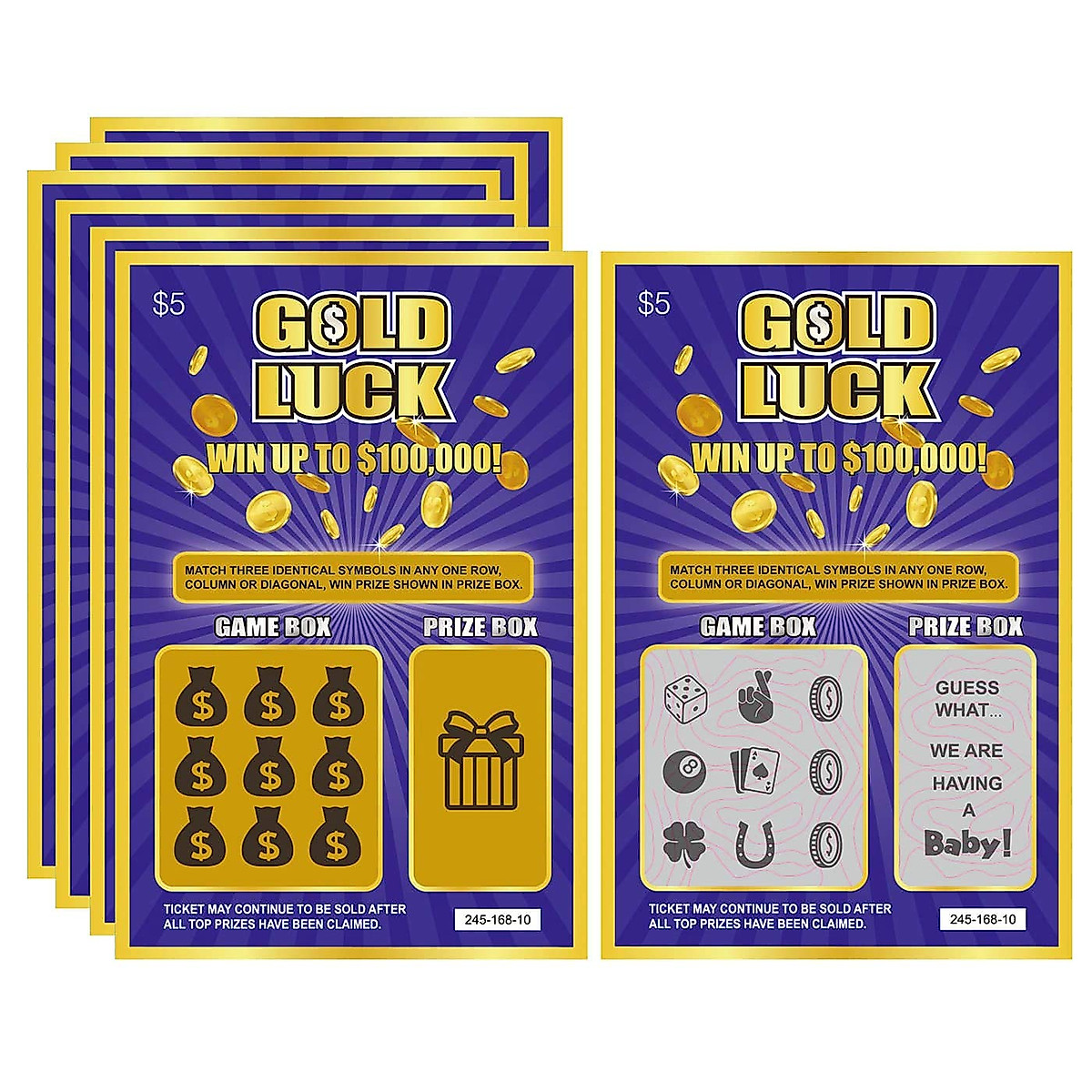 WINGKIND Gold Luck Pregnancy Announcement Fake Lottery Scratch Off Tickets, Great Idea for Pregnancy Reveal, 6 Cards