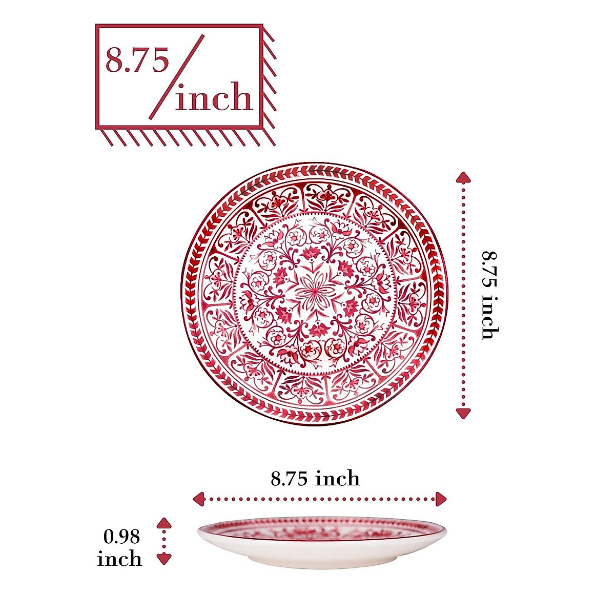 Sonemone Red Salad Plates 8.75 Inch, Set of 4, for Salad, Appetizer, Christmas, Microwave & Dishwasher Safe