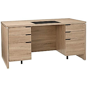 Benzara Wooden Desk with Locking Drawers, Brown