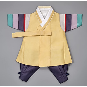 Boy Baby Hanbok Korea Traditional Clothing Set 100th days 3M-6M Party Baikil Yellow Saekdong NA062B