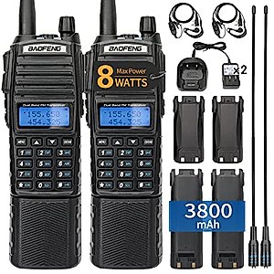 BAOFENG UV-82 Plus 8W High Power Ham Radio 2M/70CM Portable Two Way Radio Dual PTT Handheld Amateur Radio with Extra 3800mAh Battery +771 Antenna（Pack of 2pcs Radios）