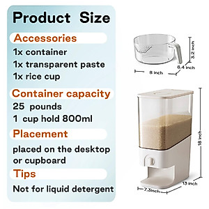LivLab 22-25lbs Rice Dispenser, 10.5 Qt/10L/25 lbs Grain Storage Container with Measuring Cup Cereal Dispenser Cereal Bucket for Kitchen Pantry Organization