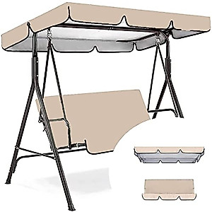 BTURYT Patio Swing Canopy Waterproof Top Cover Set, Swing Canopy Replacement Cover and Swing Chair Cover for Patio Garden Swing Outdoor(top Cover + Chair Cover)