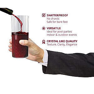 PARTY BARGAINS 8 Crystal-Like Highball Glasses (14oz) - Disposable Shatterproof Elegant Design Glass Sets for Drinking, For Pool Parties, Outdoors Receptions, Weddings