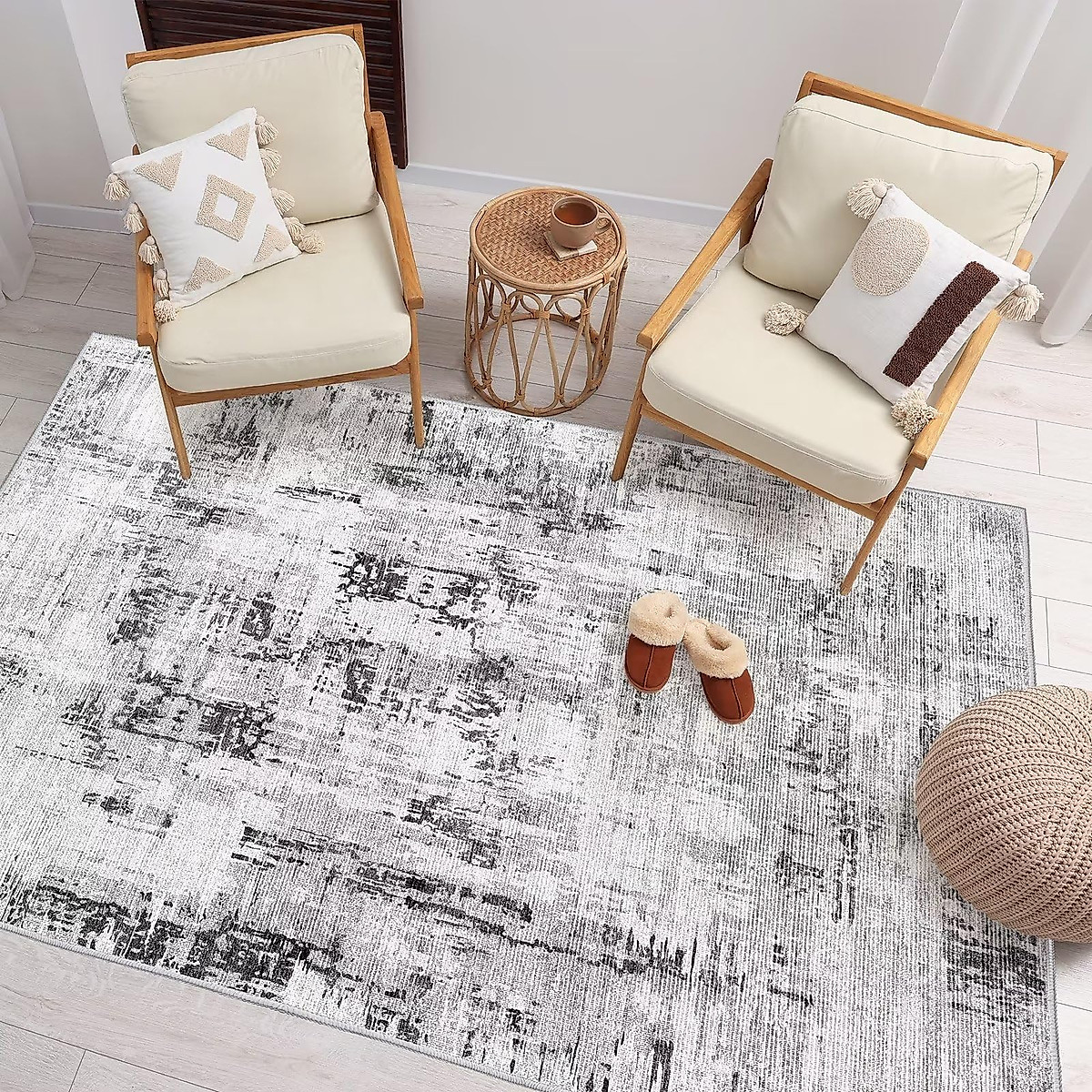 Vamcheer Washable Abstract Area Rug - Contemporary Style for Living Room, Bedroom, Kitchen - Machine Washable Rug for Living Room - Non-Shedding and Easy-Cleaning - Grey 6x9 ft