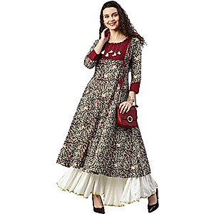 Rayon Angrakha Style Printed Indian Kurtis for Women (as1, alpha, x_s, regular, regular, Maroon)