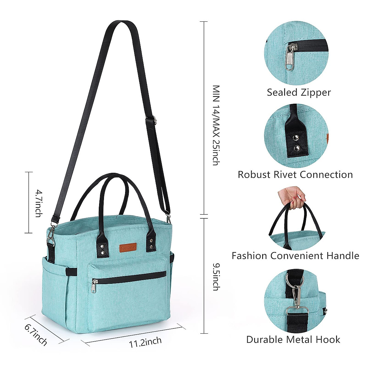 Insulated Lunch Bag for Women Men,Adult Lunch Box for Women with Adjustable Shoulder Strap,Portable Large Lunch Tote Bag for Office Work School Picnic Beach,Reusable Lunch Cooler Bag for Kids