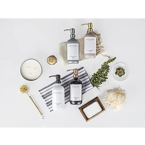 Emerson Essentials Glass Soap Dispenser Set, 2 Pack, Hand Soap Dispenser for Bathrooms and Dish Soap for Kitchen Sink with Pumps, Lotion 16oz Bottles with 5 Waterproof Labels (Clear/Oil Rubbed Bronze)