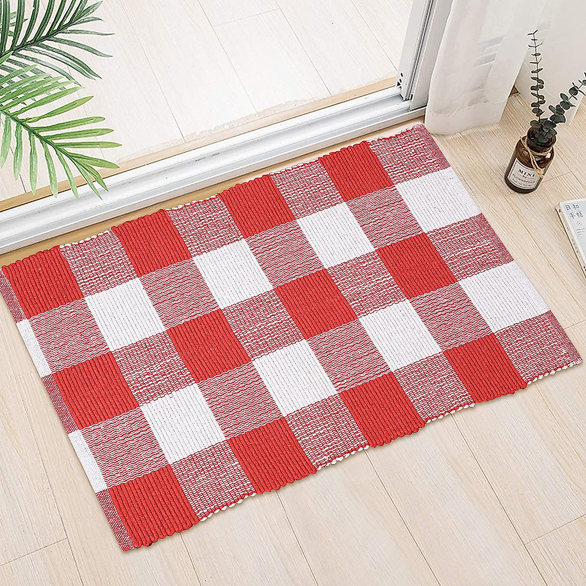 Buffalo Plaid Rugs for Living Room 24x36 inch-Orange White, Kitchen Rugs,Entry Way Rugs, Door Rugs, Area Rugs,Farmhouse Bath Room Rugs,Buffalo Check Rugs,Woven Rag Rugs,2x3 Rugs,Revirsible Rugs Cotton