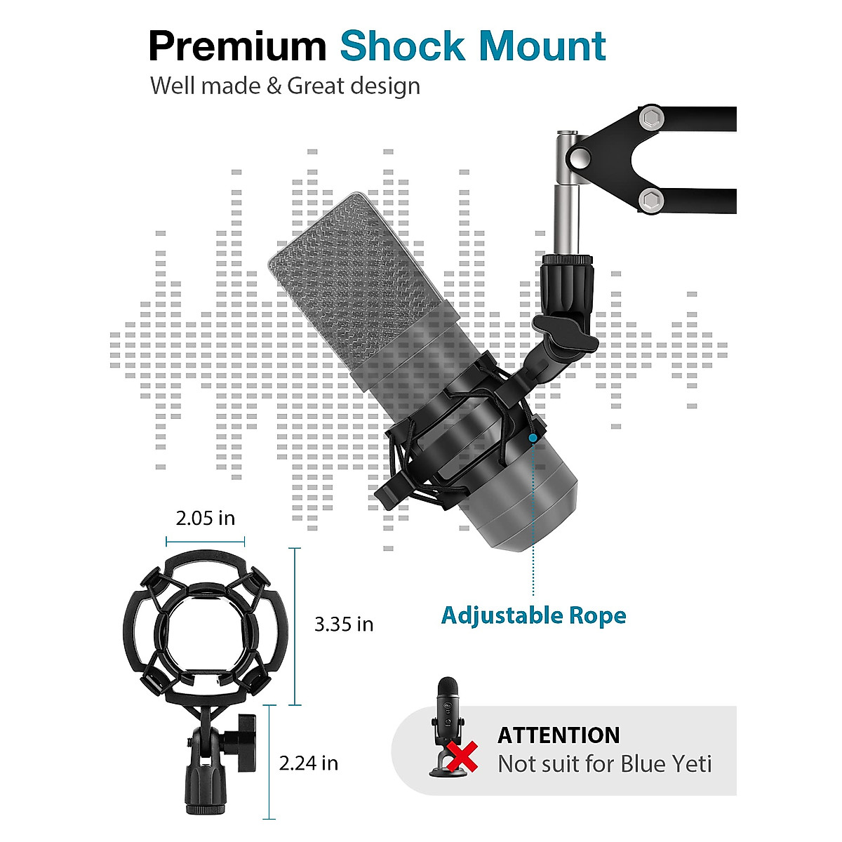 InnoGear Microphone Stand Mic Boom Arm for Blue Yeti HyperX QuadCast S SoloCast Snowball Fifine K669B and other Mic, with Shock Mount Windscreen Pop Filter Mic Clip Holder Cable Ties, Medium