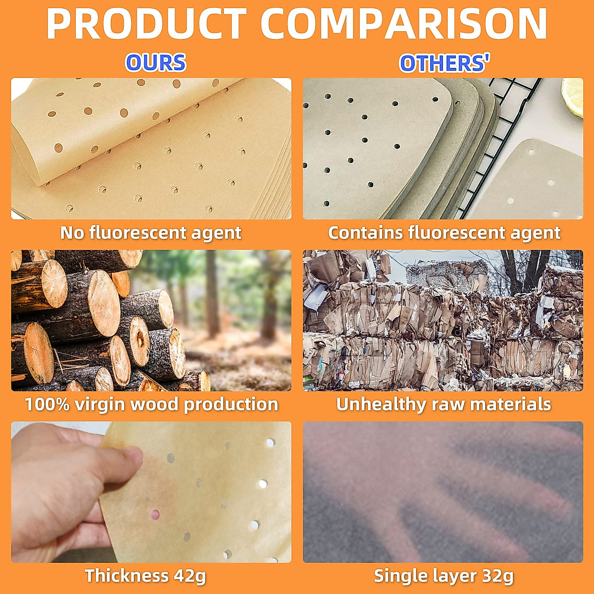 Air Fryer Disposable Paper Liner, 200 pcs 9 Inch Square Air Fryer Perforated Parchment Paper, Steam Paper High Temperature Resistant, Greaseproof Non-stick Liners for Air Fryers