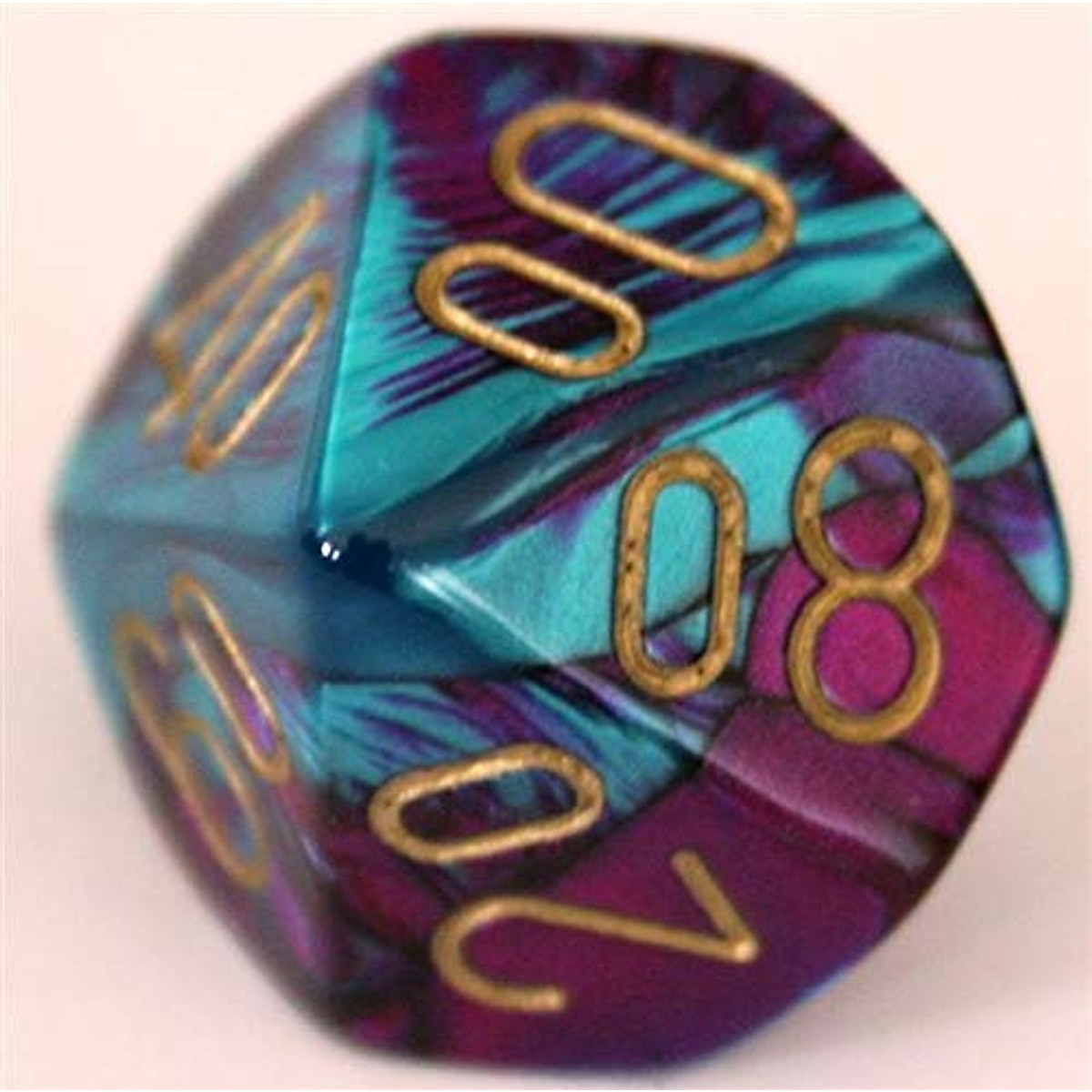 Polyhedral 7-Die Gemini Dice Set: Purple & Teal with Gold (d4, d6, d8, d10, d12, d20 & d00)