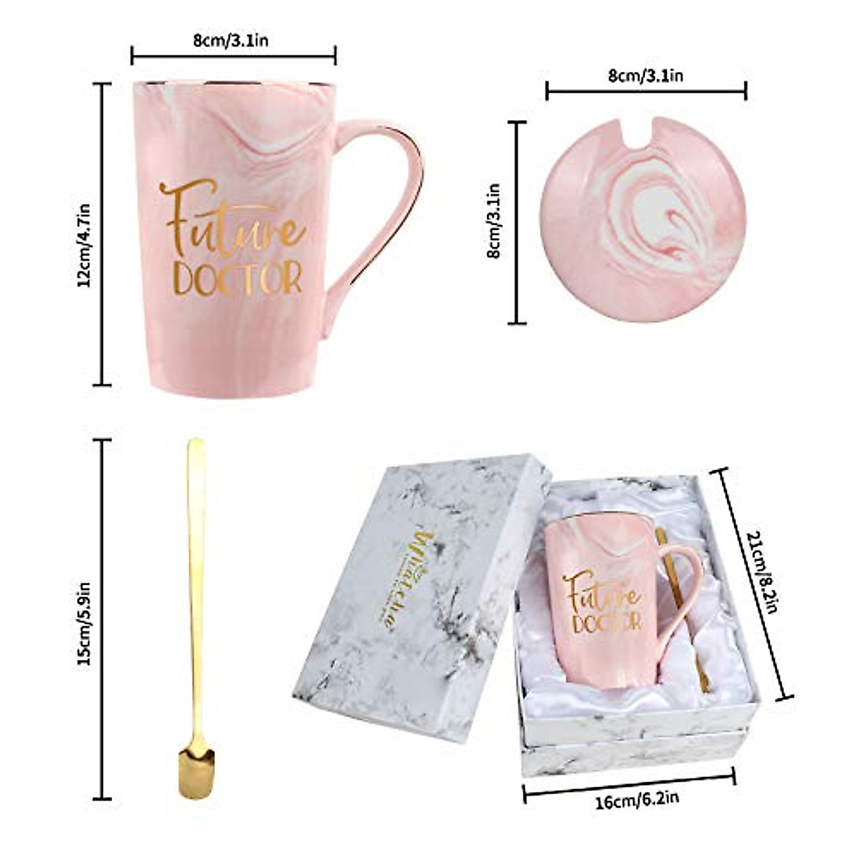 WHATCHA Future Doctor Coffee Mug Tea Cup - Medical School Student Doctor to Be Graduation Gifts for Her Women - 14oz Gold Pink Ceramic