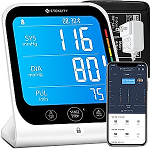 Blood Pressure Monitors for Home Use XL Cuff, Bluetooth Machine by Etekcity, FSA HSA Approved Products, Adjustable Cuff Large Upper Arm Friendly, Smart Unlimited Memories in App, Dual Power Sources