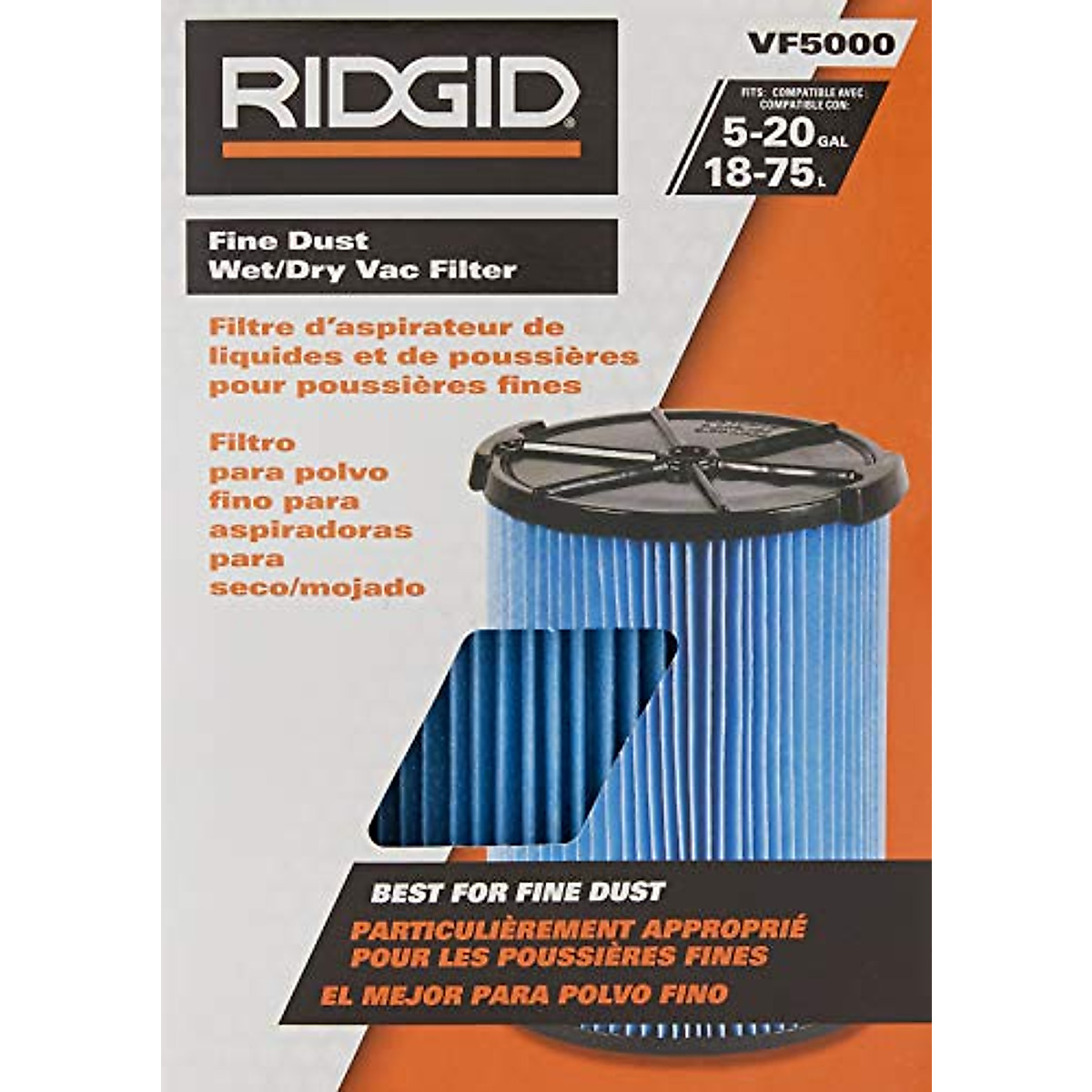 RIDGID 72952 Model 3-Layer Pleated Paper Vacuum Filter for RIDGID 5-20 Gallon Vacuums, Green