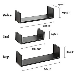 Americanflat Black Floating Shelves - Set of 3 - U Shaped Wall Mounted Display Ledges for Bedroom, Living Room, Bathroom, Kitchen, and Office