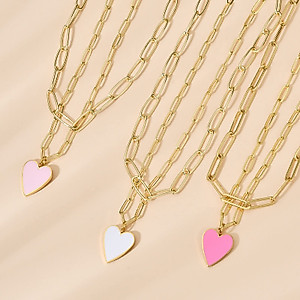 Pink Heart Necklaces For Women Trendy Hot Pink Necklace Preppy Jewelry Necklaces Heart Pendent Necklace Pink Jewelry Outfit For Women Paperclip Chain Necklace Pink Dress Accessories Red Heart Necklace