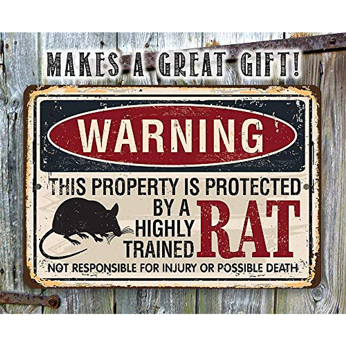 Metal Sign - Warning Property Protected By Rat - Durable Metal Sign - Use Indoor/Outdoor - Great Gift and Decor Under $20 (8" x 12")