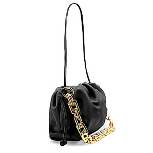 Women's Chain Link Cloud Clutch Bag | Dumpling-Shaped Pouch Purse Handbag | Ruched Chunky Chain Link Shoulder Handbags (Medium, Black)