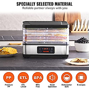 VEVOR Food Dehydrator Machine, 5-Tray Fruit Dehydrator, 300W Electric Food Dryer w/Digital Adjustable Timer & Temperature for Jerky, Herb, Meat, Beef, Fruit, Dog Treats and Vegetables, ETL Listed