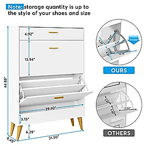 Tribesigns Shoe Cabinet, White Slim Shoe Storage Cabinet for Entryway, Modern 16 Pair Thin Shoe Rack Organizer with 2 Flip Drawers