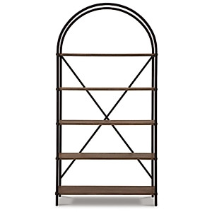 Brown Black Bookcase, Bookshelf 5 Tier Bookcase Arched Display Racks Tall Standing Bookshelves, Storage Rack Shelf Large Black Book Shelf for Bedroom, Living Room, Home Office