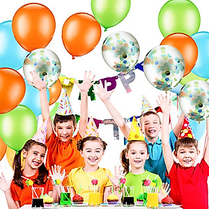 60 Pieces 12 Inch Orange Light Blue Fruit Green Latex Balloons with Confetti Balloon?Dinosaur Balloons and Ribbon for Jungle Jurassic Birthday Party Decorations Supplies