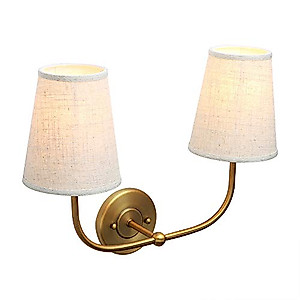 Permo Vintage Double Sconce Antique 2-Lights with Flared Funnel Linen Beige Fabric Shade