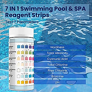 Pool Test Strips - 7 in 1 Pool Test Kit - 125 Counts Spa and Hot Tub Test Strips for Total Hardness, Bromine, pH, Chlorine, Total Alkalinity, Cyanuric Acid - Quick and Accurate by Carethetic